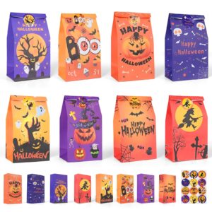 halloween treat bags - 32pcs halloween trick or treat bags, halloween treat bags for candy with stickers, halloween paper treat bags with fun and spooky designs for school events, halloween party