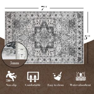 VFROO Area Rug 5x7 Living Room Rug Grey Vintage Washable Rug,Soft Non Slip Rug Low Pile Boho Printed Carpet, Retro Rug for Bedroom Dining Room Indoor