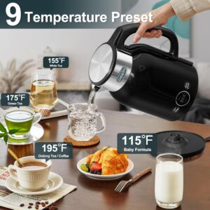 DEZIN Electric Kettle Temperature Control, 1.7L Stainless Steel Electric Tea Kettle with LED Display, 1200W Rapid Boil, 12H Keep Warm, 9 Presets Modes Hot Water Boiler Heater for Tea, Coffee, Black