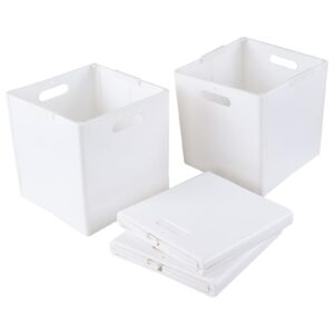 innouse 4-pack collapsible plastic storage cube bins, foldable cube storage bin, white