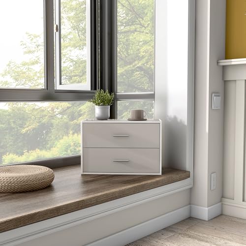 HOMES: Inside + Out Apexa 2-Drawer Wooden Stackable Storage Drawers, Small Food Pantry Cabinet, Cajonera De Madera, Underbed Drawer Dorm Teen Room Decor & Bedroom, Home Office, Kitchen, Taupe Grey