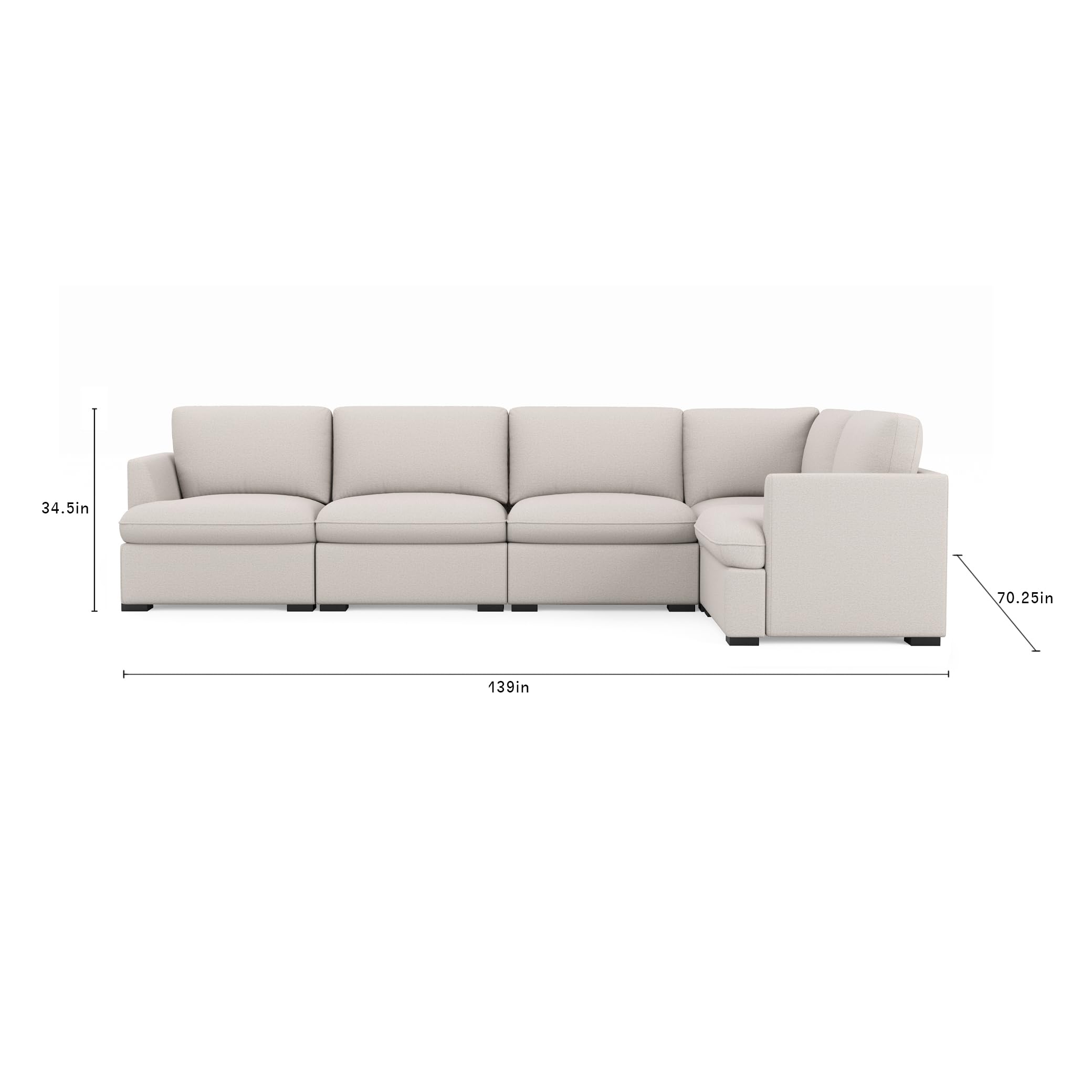 Wovenbyrd Cromwell 5 Piece Modular Sofa, Light Brown Fabric