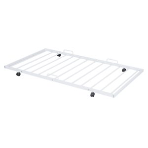 Guxeei Twin Size Metal House Bed, Modern Design Bed Frame with Trundle for Bedroom, Wood Slat Support, No Box Spring Needed, Easy Assembly (White)