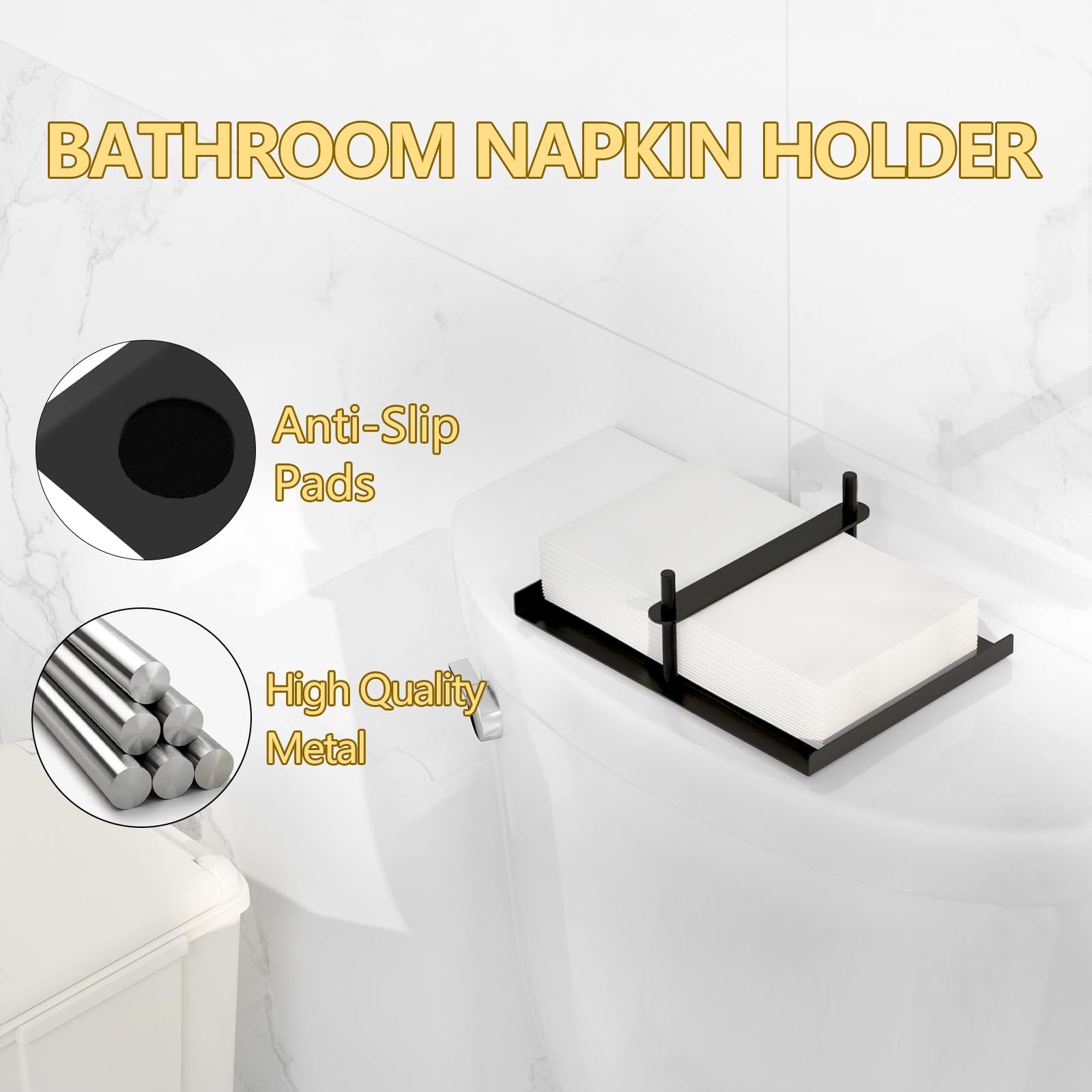 STWWO Napkin Holder for Bathroom, Guest Towel Holder Tray for Bathroom, Metal Guest Napkin Holder with Weighted Center Bar, Rectangle Disposable Hand Towel Tray for Guest Room, Table, Kitchen, Black