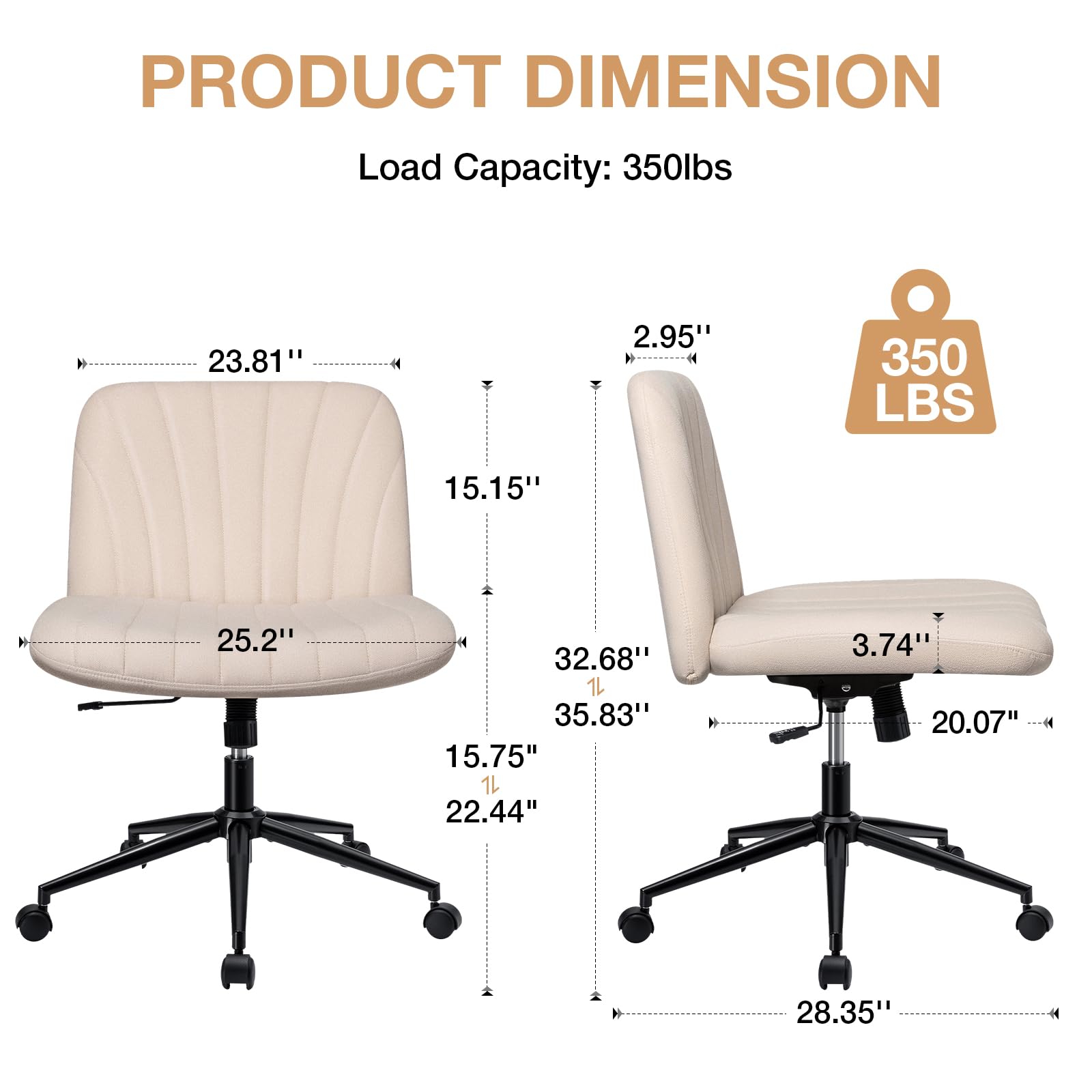 HOFFREE Criss Cross Chair Cross Legged Office Chair with Wheels Armless Chair Home Office Chair Ergonomic for Desk Fabric Beige