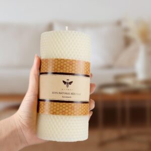 White Beeswax Pillar Candle - Handmade Pure Beeswax Rolled Candle for Gift & Home Decor (3×6 in)