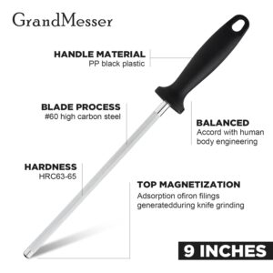 GrandMesser Butcher Knife, 10″ Bullnose Carving Knife & 9″ Sharpening Rod, Full Tang Ergonomic Handle Design, Forged High Carbon Steel, Premium Brisket Slicing Breaking Knife.