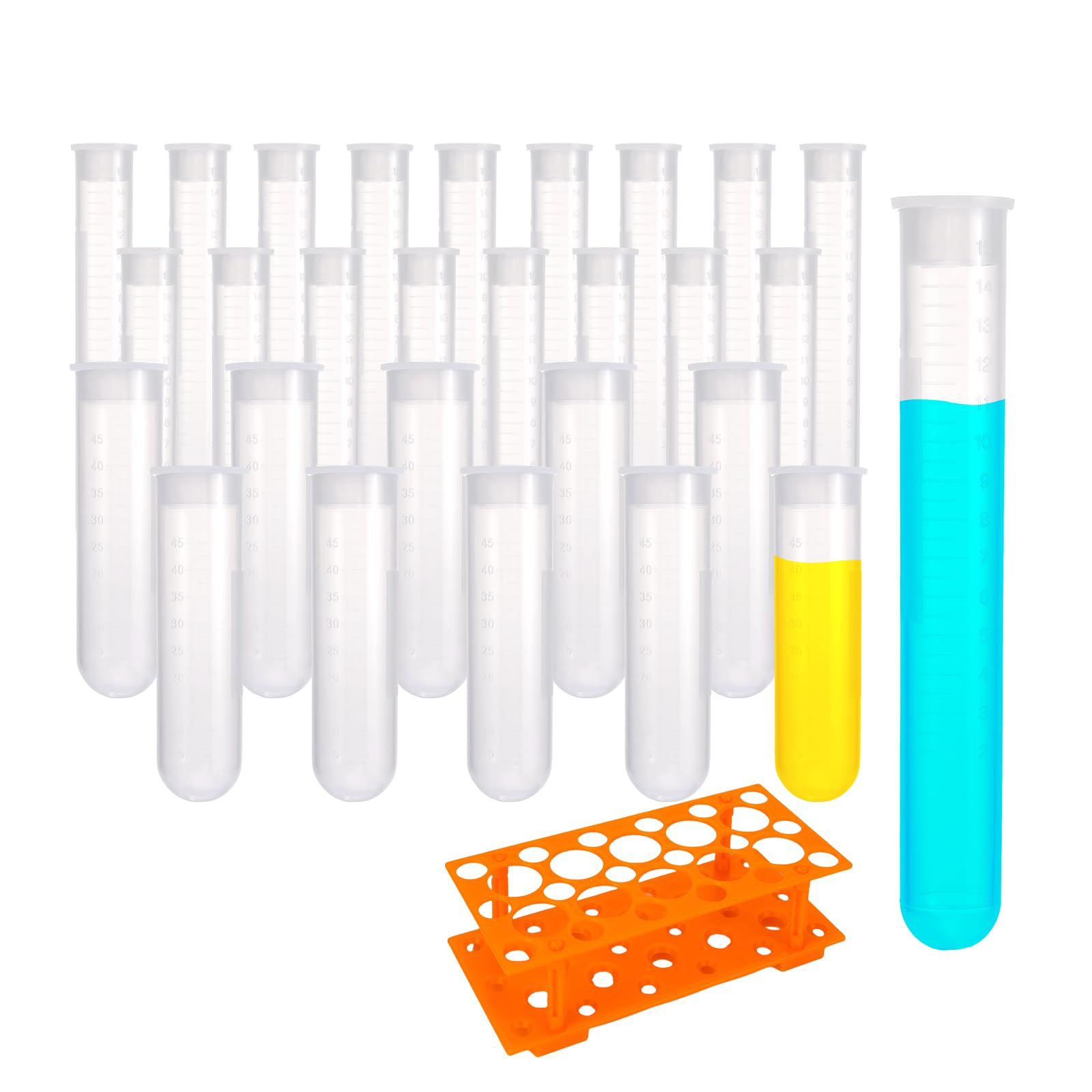 jiuwu 28 pcs centrifuge Tubes 1/2 oz Test Tubes with caps 5/3 oz Test Tubes with Rack（10 * 50 ml and 18 * 15 ml) for lab Tubes、Laboratory Supplies