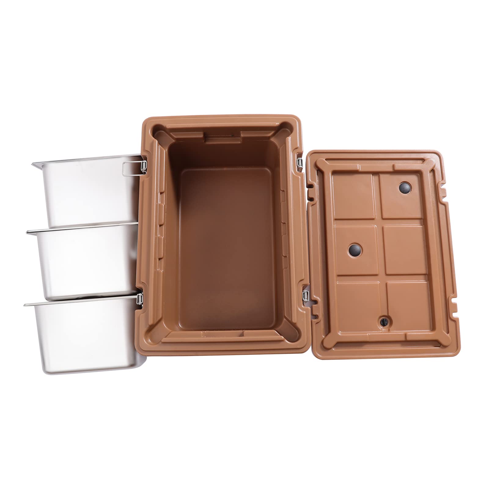 LIAPDG Stainless Steel Insulated Food Pan Carrier Box, 7.93Gal Hot Box For Catering Removable Food Warmer Box -20~80℃ with 3 x Food Pans & Carrying Buckles Hot Food Hot for about Eight Hours