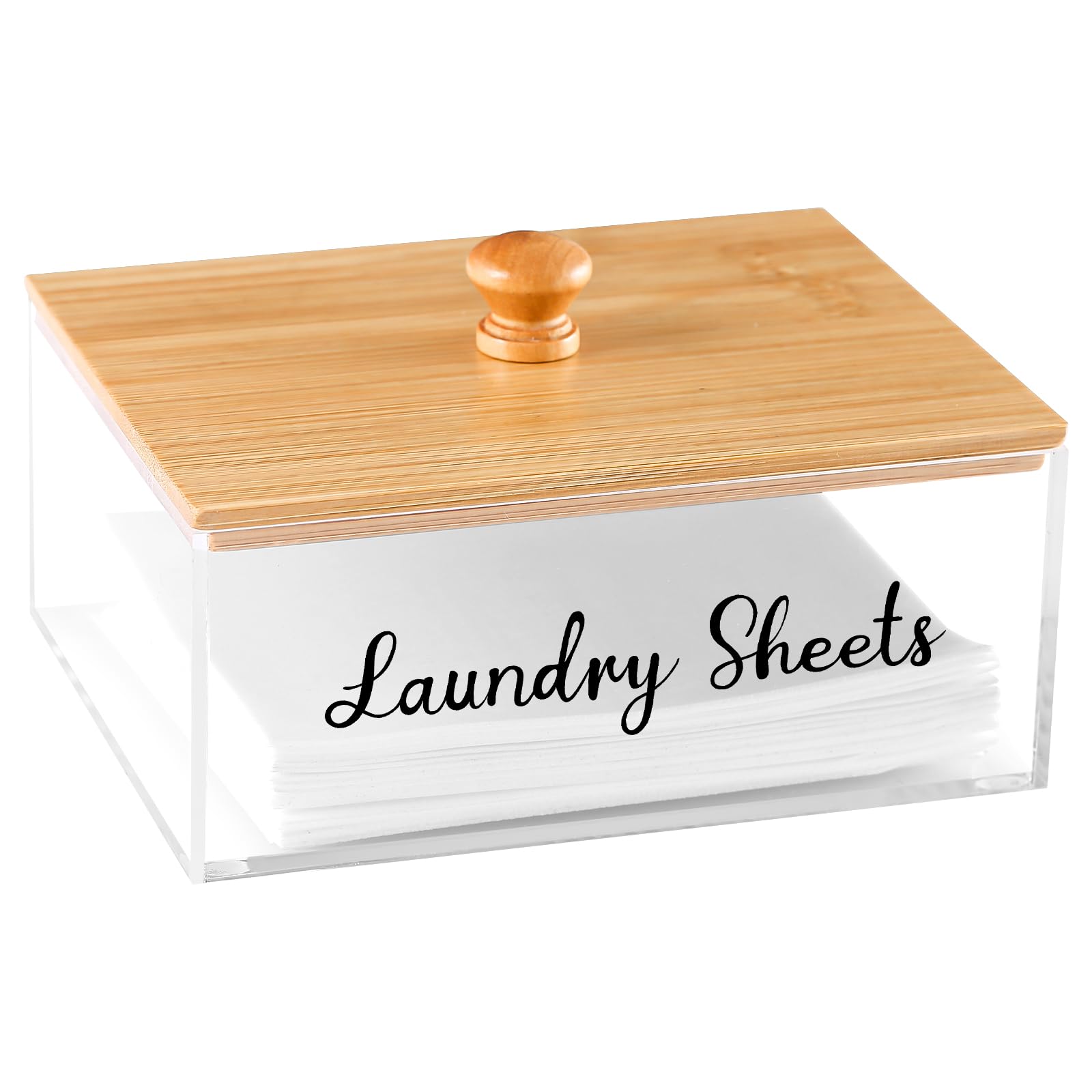 VOTLEVT Acrylic Laundry Sheet Holder with Bamboo Lid, Laundry Detergent Sheet Container/Holder/Dispenser, laundry Room Organization and Storage