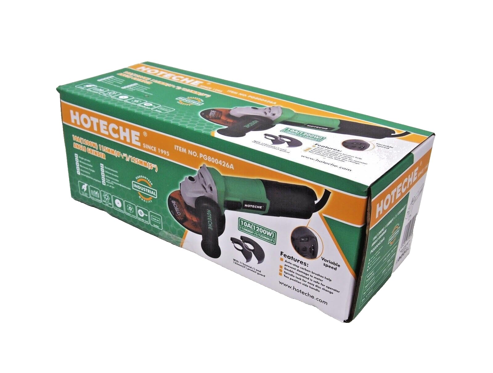 Hoteche 4-1/2"" 5"" Electric Variable Speed Angle Grinder 10AMP P800426A, Green