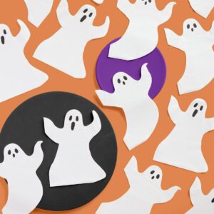 xo, Fetti Ghost Napkins - 3-ply, 50 pcs | Halloween Decoration, Spooky Season Tablescape, Haunted House Party, Kids Table Setting Decor