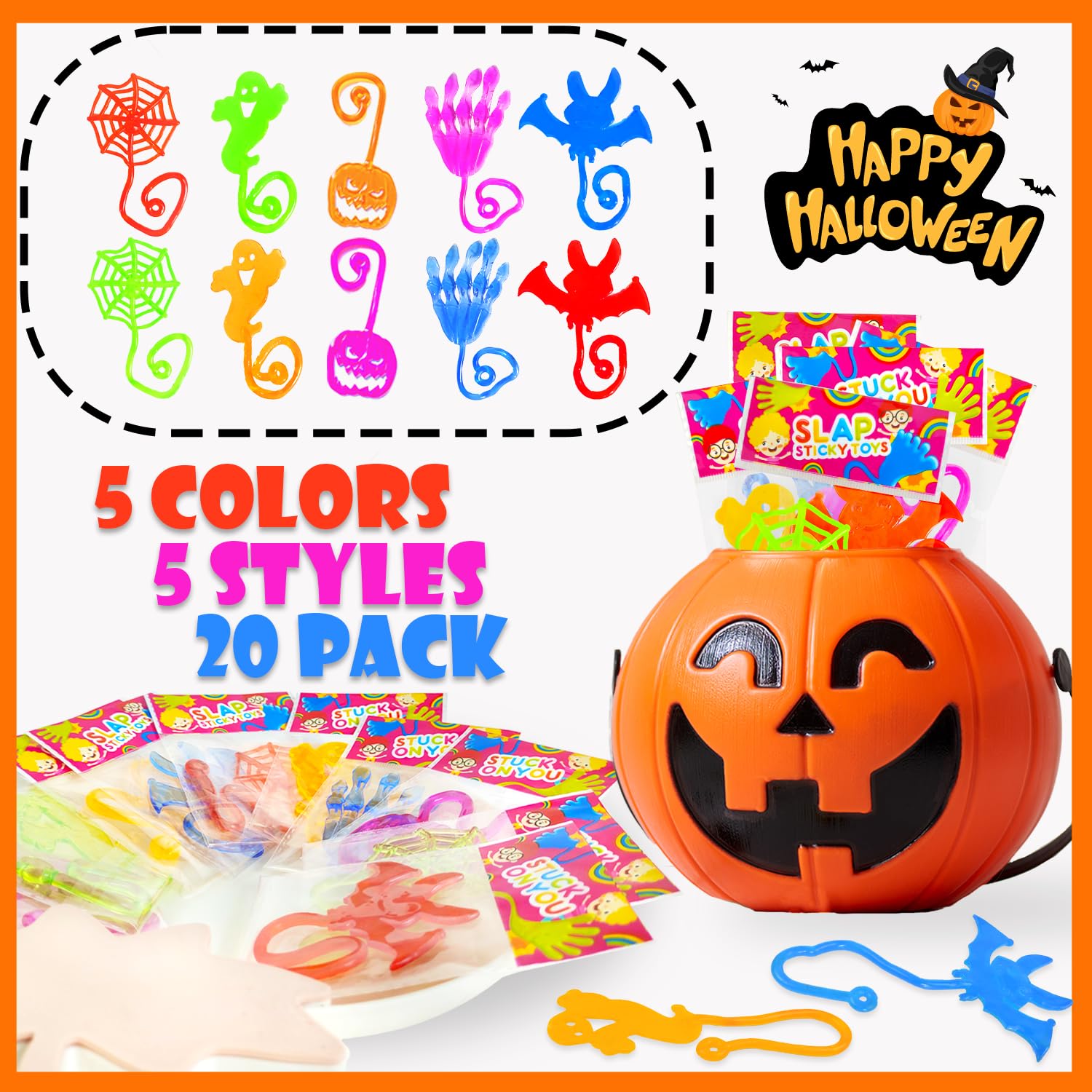 Kannove Halloween Sticky Hands Toys Gifts for Kids 20 PCS, Halloween Treats Non Candy Basket Goodie Bag Stuffer Fillers Party Favors Prizes for Toddlers, Halloween Trick or Treat Toys for Boys Girls