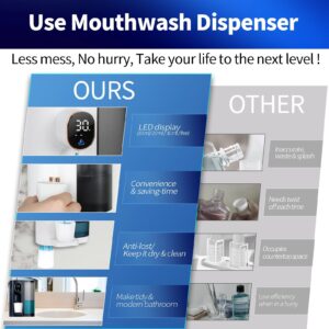 DAQVQ Automatic Mouthwash Dispenser for Bathroom, 4 Gear, 21 Oz, LED Display, Rechargeable Mouthwash Dispenser Container with Magnetic Cups Countertop/Wall Mounted Bathroom Accessories-Neatwhite