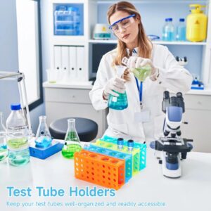 8 Pcs Test Tube Holders, 4-Way Interlocking Tube Racks for 0.5ml/ 1.5ml/ 10ml/ 15ml/ 50ml Centrifuge Tubes, Plastic Multi Tube Stands, Lab Experiment Supplies