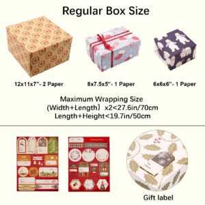 PAPER FAIR 12Pcs Candy Cane Christmas Wrapping Paper Precut Folded Sheets, 27.5x20'' w/Gift Tag Sticker Bulk, Holiday Classic Red Green Gift Wrap Party Packaging, Candy Cane, Nutcracker, Snowman, Ginger Bread, Elf for Kids