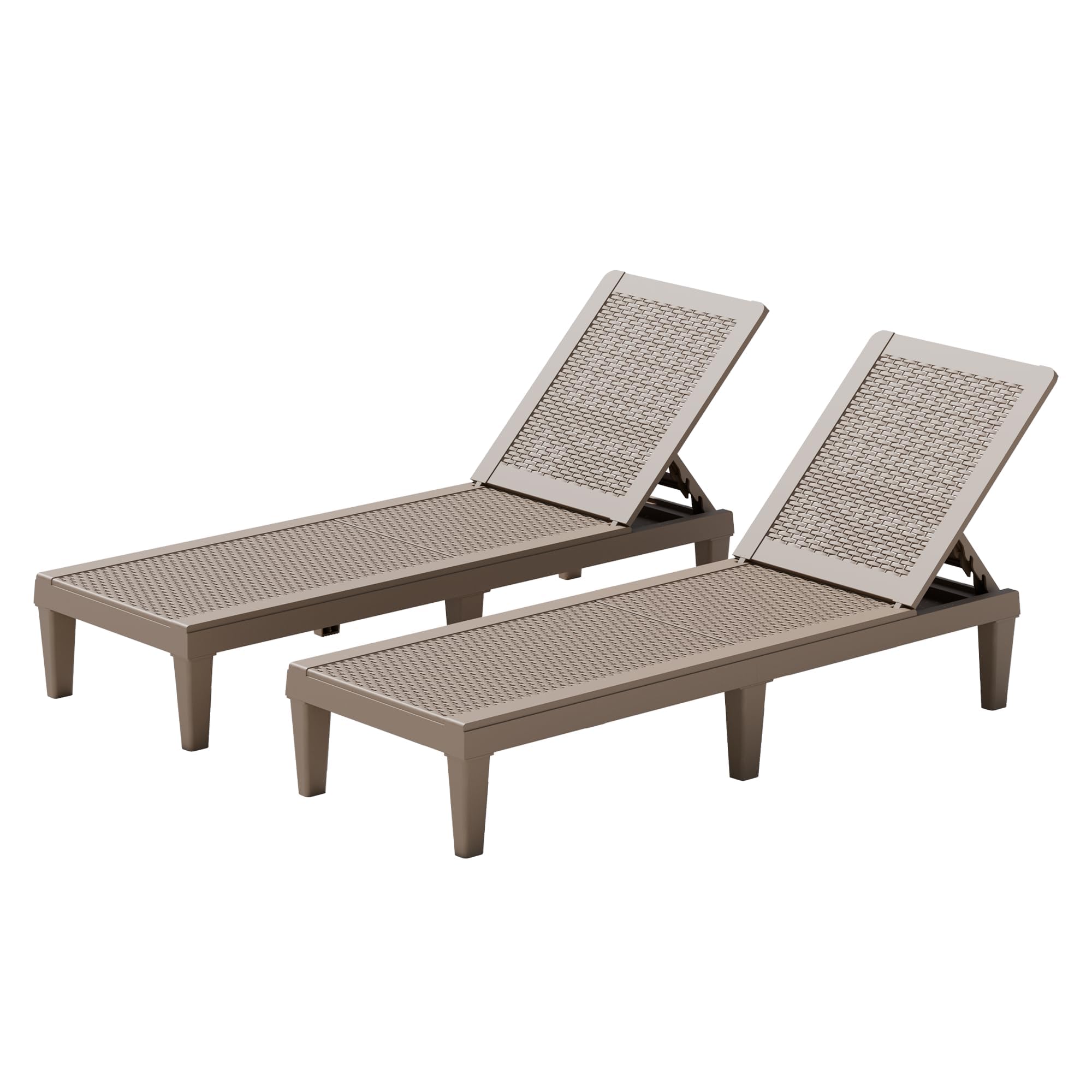 Greesum Outdoor Chaise Lounge Chairs Set of 2 with 5-Position Adjustable Backrest, Waterproof PE Sun Loungers for Garden Pool Beach Patio Deck Sunbathing, Light Coffee