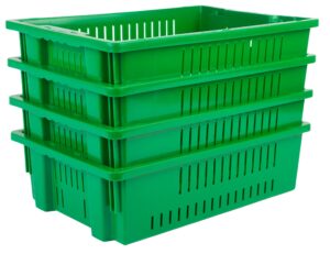 hudson exchange 20 x 13 x 5.6" (4.5 gallon) agricultural nest and stack vented crate handled storage container tote, green (4 pack)