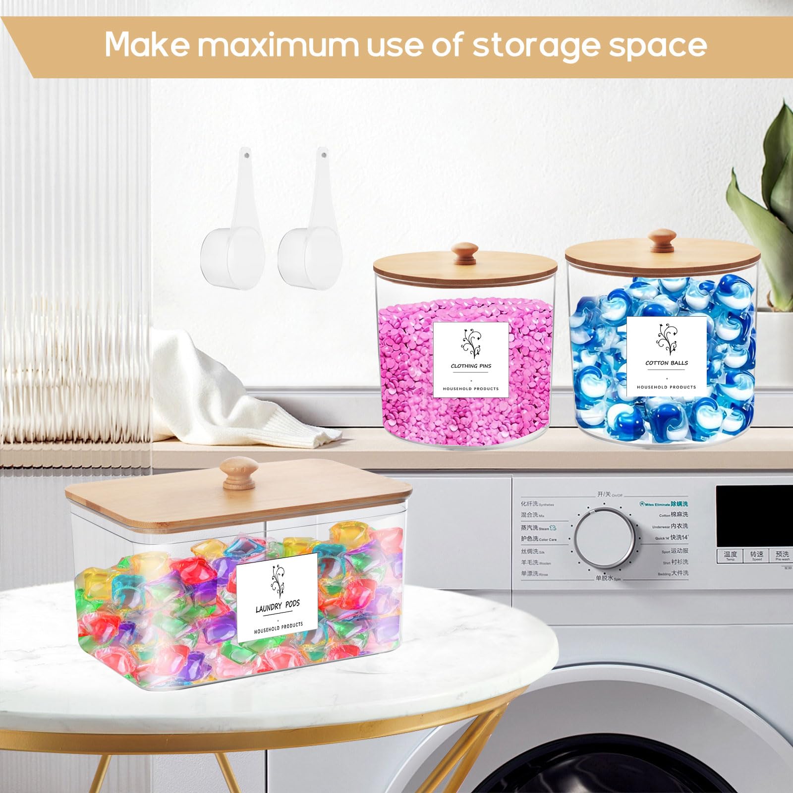 3 Pack Laundry Room Organization Storage Containers, Laundry Detergent with Lids and Labels, Laundry Room Organization and Storage, Laundry Pod Containers and Dryer Sheet Holder