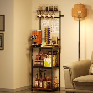 Jakyitvi 4 Tier Coffee Bar Station, Coffee Stand with 8 Hooks Coffee Bar Cabinet for Coffee Accessories Coffee Station for Small Space Kitchen/Living Room/Entrance