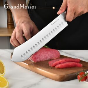 GrandMesser Butcher Knife, 10″ Bullnose Carving Knife & 9″ Sharpening Rod, Full Tang Ergonomic Handle Design, Forged High Carbon Steel, Premium Brisket Slicing Breaking Knife.