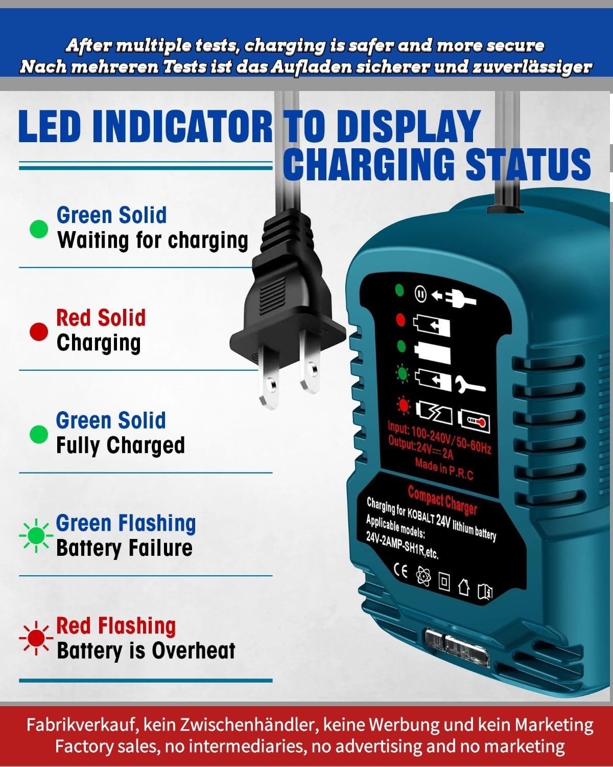 Mini Charger for Kobalt 24V Battery Charger Replacement,for Kobalt 24-Volt Power Equipment Battery Rapid Quick Charger,for Kobalt 24V Battery Portable DIY Mini Charger Adapter(for 24V Battery Only)