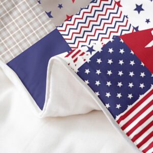 Feelyou Patriotic 4th of July Bedding Set King Size Americana Stars Plaid Duvet Cover 100% Cotton for Adults Women Men Independence Day Comforter Cover Set Red Blue Bedspread Cover 3Pcs,No Comforter