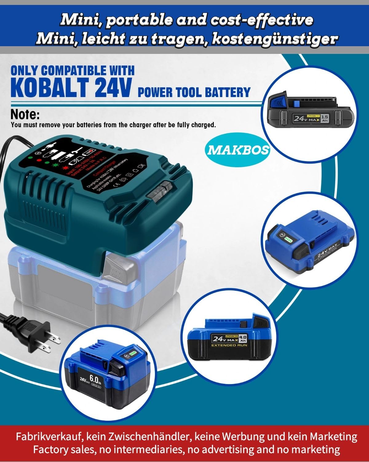 Mini Charger for Kobalt 24V Battery Charger Replacement,for Kobalt 24-Volt Power Equipment Battery Rapid Quick Charger,for Kobalt 24V Battery Portable DIY Mini Charger Adapter(for 24V Battery Only)