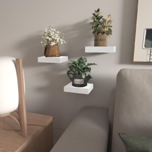 PopiShelves Small Floating Shelves for Wall - 6 Inch Mini Square White Shelves for Bedroom, Living Room, Bathroom, Kitchen, Office Decor Set of 3