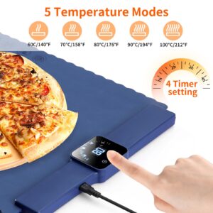 Fuloon Electric Warming Tray, Food Warmer, Silicone Mat Fast Heating, 5 Adjustable Temperature, 4 Timeable Function, Portable Foldable Roll Up Heating Pad for for Pizza, Dishes & Dinners