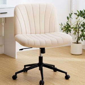 hoffree criss cross chair cross legged office chair with wheels armless chair home office chair ergonomic for desk fabric beige