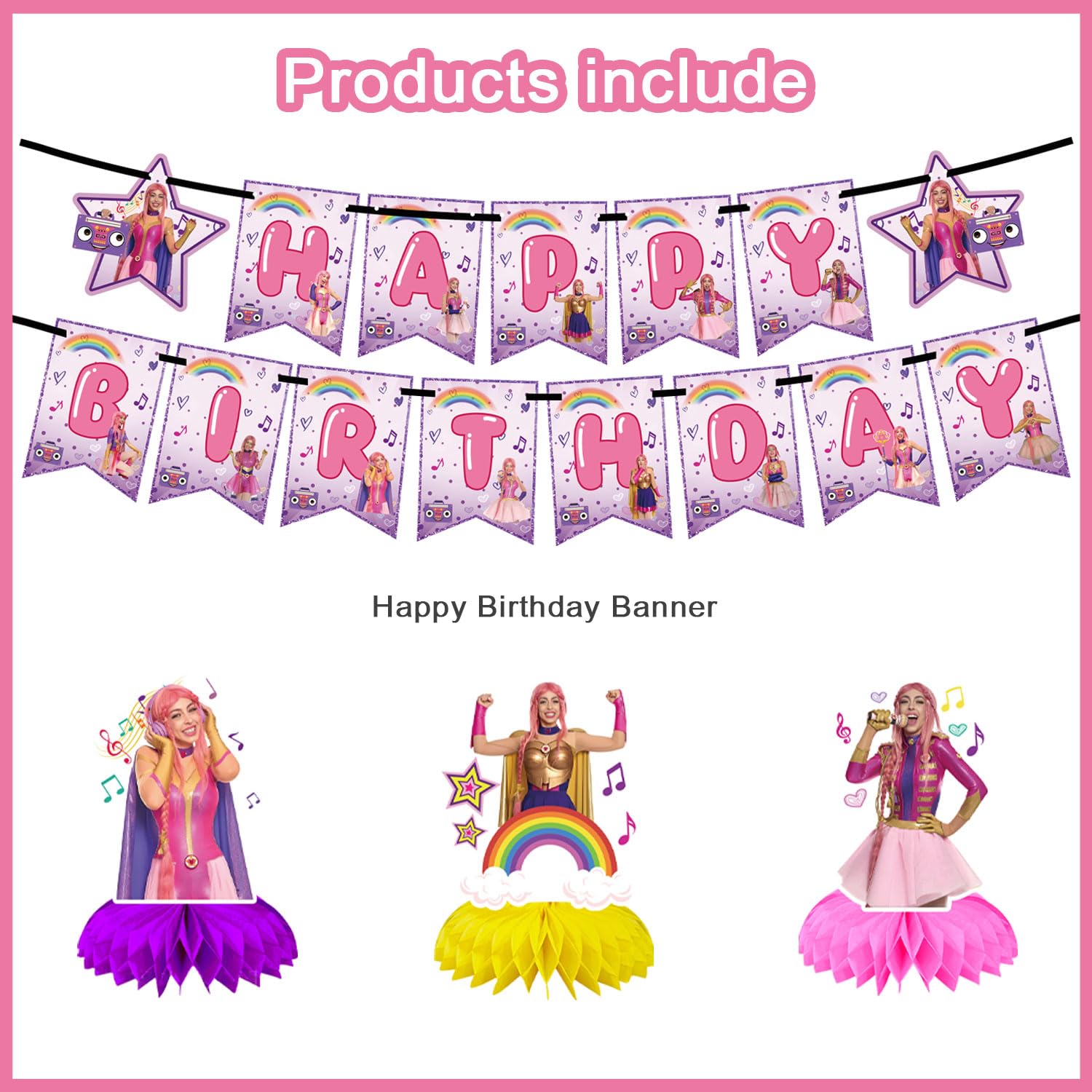 Generic 𝐿𝑢𝑙𝑖 𝑃𝑎𝑚𝑝𝑖𝑛 Birthday Party Decorations, Music Themed Birthday Banner Honeycomb Centerpieces Hanging Swirls Cupcake Cake Toppers Party Balloons for Birthday Baby Shower Party Supplies