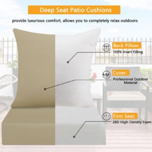 famibay Extra Thick Outdoor Chair Cushions Set of 2 Patio Chair Cushions 24x24 Deep Seat Patio Cushions Waterproof UV Resistant Firm Deep Seat Cushions for Outdoor Furniture(Khaki)