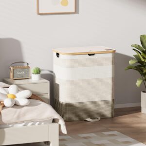 XLHOMO Double Laundry Hamper with Lid and Removable Bags, 150L Large Collapsible 2 Dividers Dirty Clothes Basket with Handles, Beige Double Laundry Basket Organizer for Bedroom,Laundry Room,College