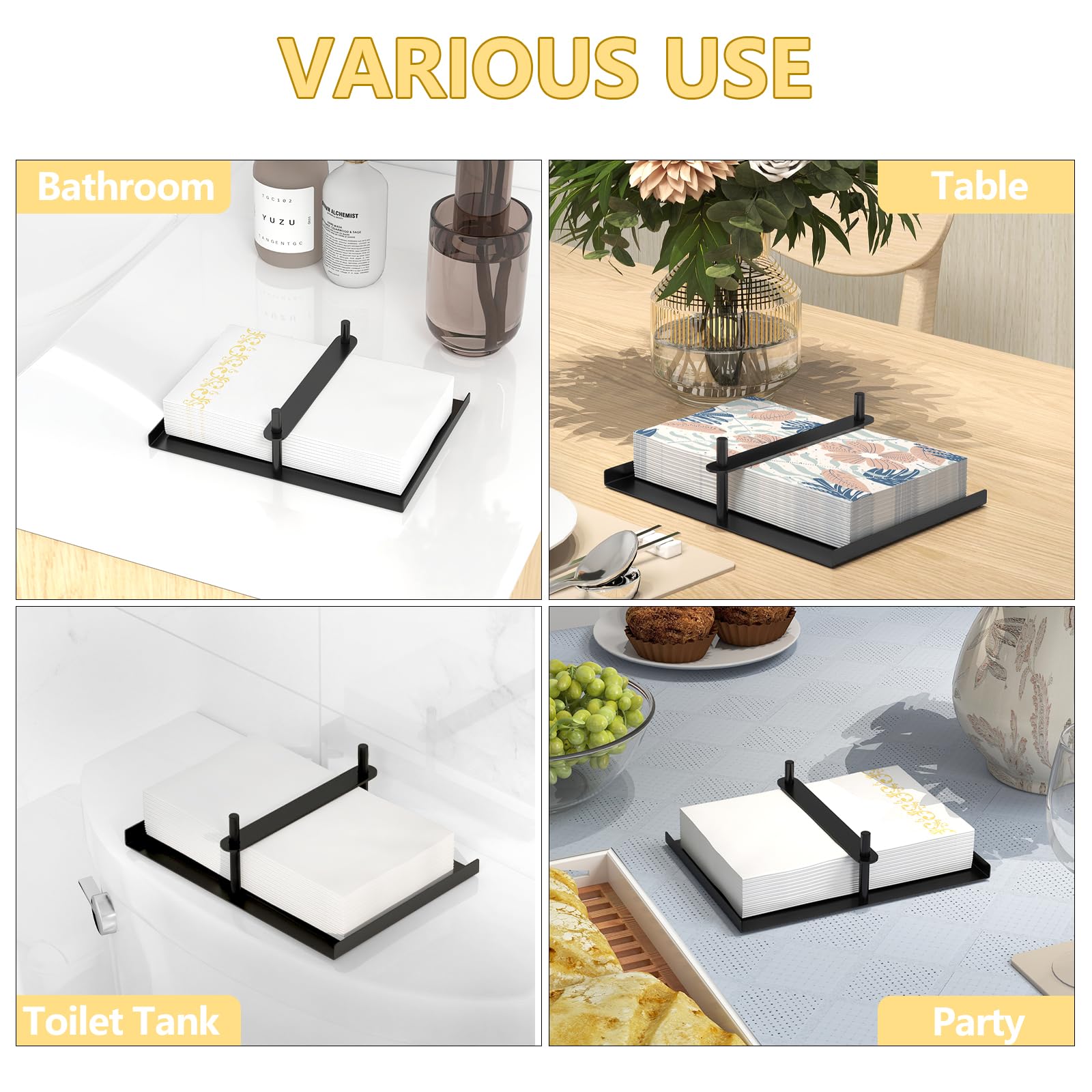 STWWO Napkin Holder for Bathroom, Guest Towel Holder Tray for Bathroom, Metal Guest Napkin Holder with Weighted Center Bar, Rectangle Disposable Hand Towel Tray for Guest Room, Table, Kitchen, Black