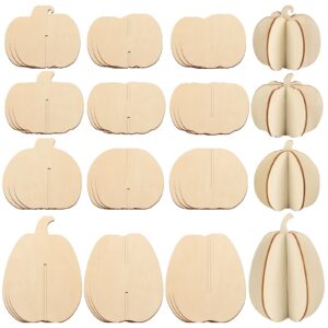 cochie diy 3d pumpkin fall wood crafts to paint for kids adults, paintable unfinished wooden slices for craft, autumn pumpkins cutouts ornaments for painting decorations (24 pcs)