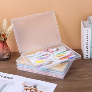 Lemecima A4 Clear File Portable Project Case Plastic Scrapbook Paper Storage Box with Handle Document Case Photo Storage Containers for Magazines Stamps Photos Art Craft,12.4 x 8.6 x 0.8 in(4 Pcs)