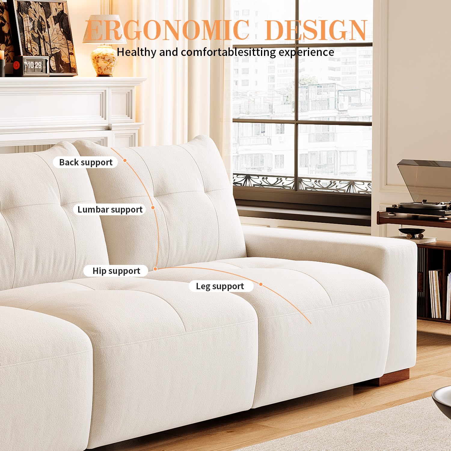 3 Seater Couch for Living Room, 89" Modern Sofa for Small Space,Comfy Couches with Wide Armrest, Cream Sofa,Sleeper Chenille Couch,Cloud Couch for Apartment Lounge,Beige