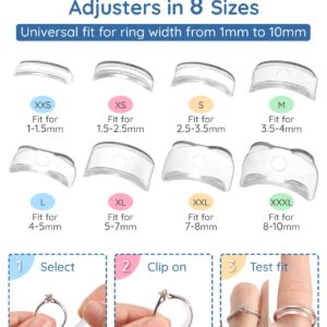 Ring Sizer Adjuster for Loose Rings, 187 Piece Ring Size Adjuster Set, w/16 Plug-in Invisible Ring Adjuster, 12 Spiral Silicone Tightener Set,Fit Any Rings,156 EVA Stickers w/Ring Size Measuring Tool