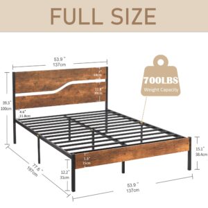 VECELO Full Size Platform Bed Frame with Wood Headboard, Solid and Strong Metal Support, No Box Spring Needed