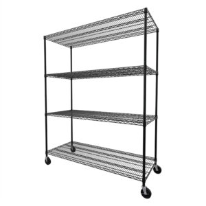 saferacks - nsf certified storage shelves, zinc, heavy duty steel wire unit with wheels and adjustable feet, garage or bakers rack, kitchen, pantry shelf - (24"x60"x72" 4-tier) (black)