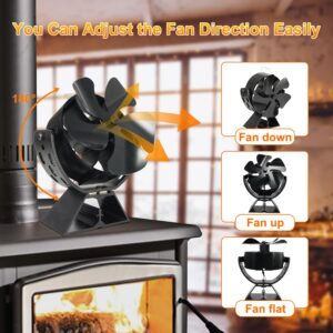 VODA Wood Stove Fan 5 Blades Heat Powered Stove Fan Wood Burning Fans 180°Up and Down Adjustable Fireplace Fan for Wood Burner Stoves Eco Stove Top Fan for Fireplaces