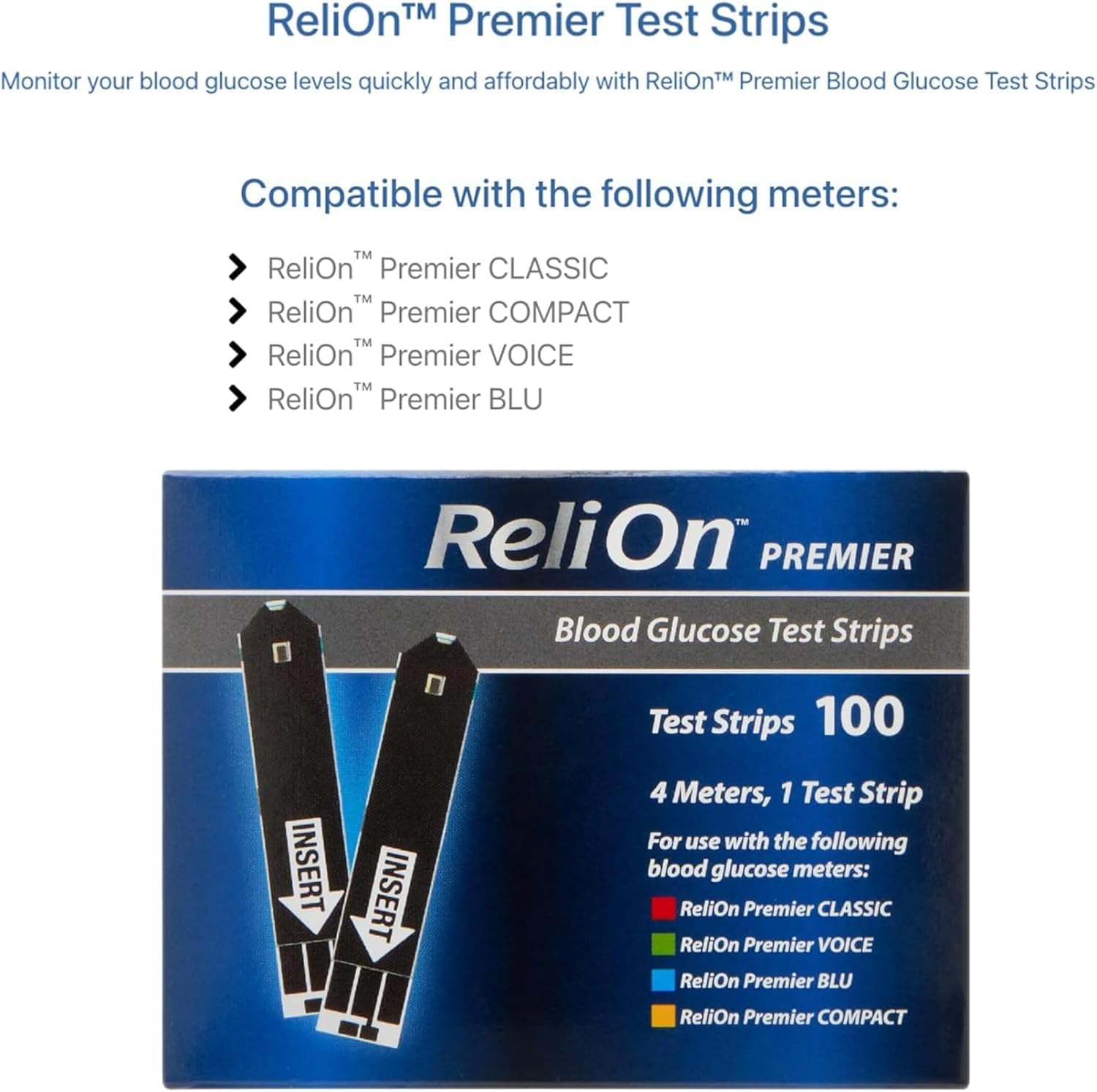 Generic ReliOn Premier Blood Glucose Test Strips | Blood Glucose Test Strips | Test Strips for Diabetes | Blood Sugar Test Strips | Diabetic Test Strips | Reli On Premier Test Strips 100 Count, Black