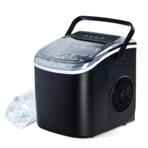 simple deluxe portable countertop ice maker, 26lbs ice/24h, 9 ice cubes in 6 minutes, with basket and ice spoon, self-cleaning, for indoor and outdoor, black