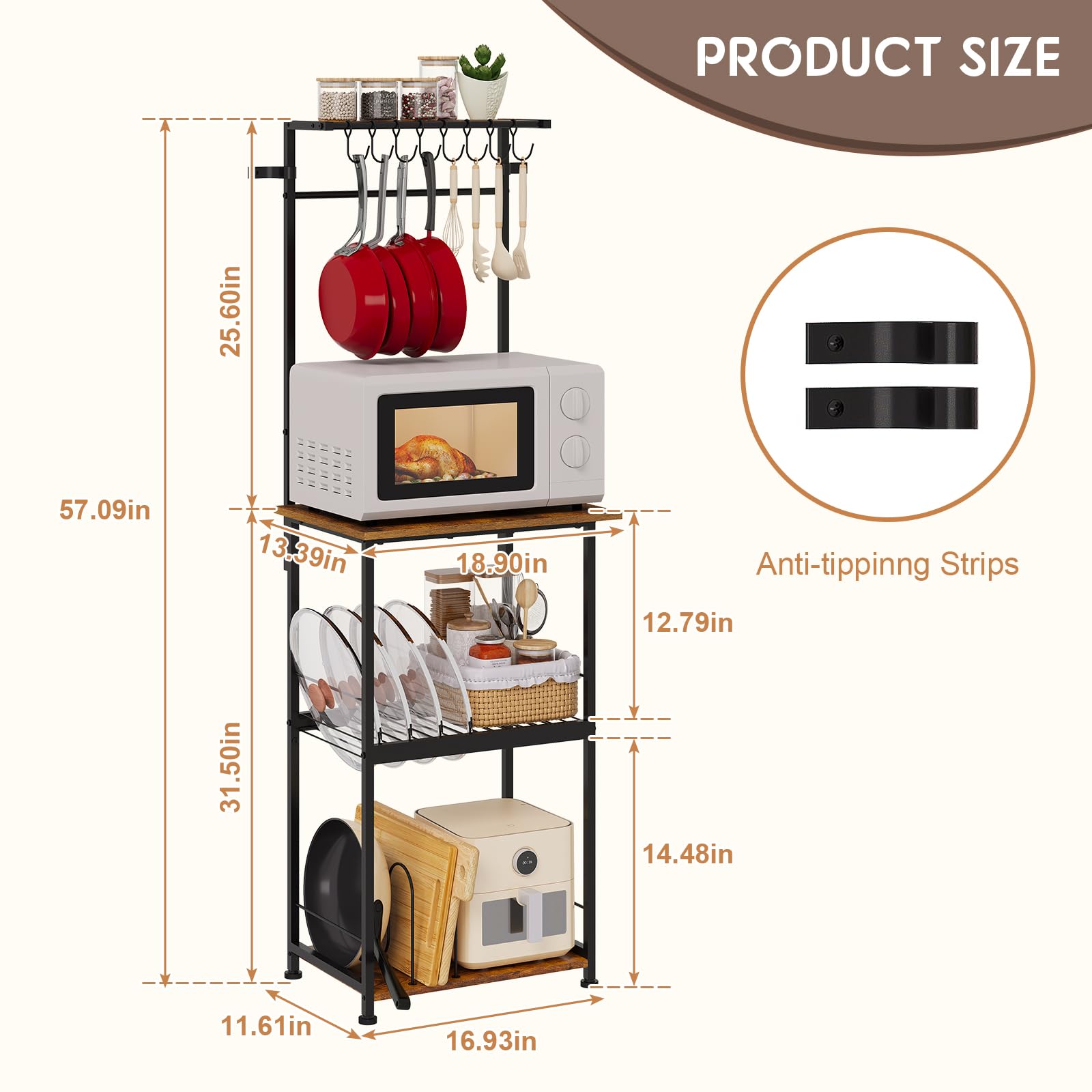 Jakyitvi 4 Tier Coffee Bar Station, Coffee Stand with 8 Hooks Coffee Bar Cabinet for Coffee Accessories Coffee Station for Small Space Kitchen/Living Room/Entrance