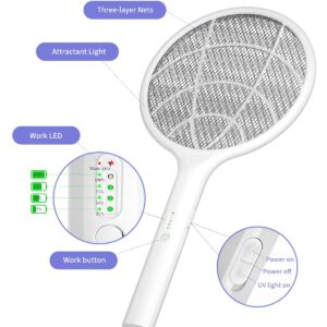 2Pack Electric Fly Swatter,4000V Bug Zapper Racket with 1500mah Battery Rechargeable,2 in 1 Fly Zapper & Purple Mosquito Killer Lamp with 3 Layers of Safety Net Suitable for Indoor and Outdoor