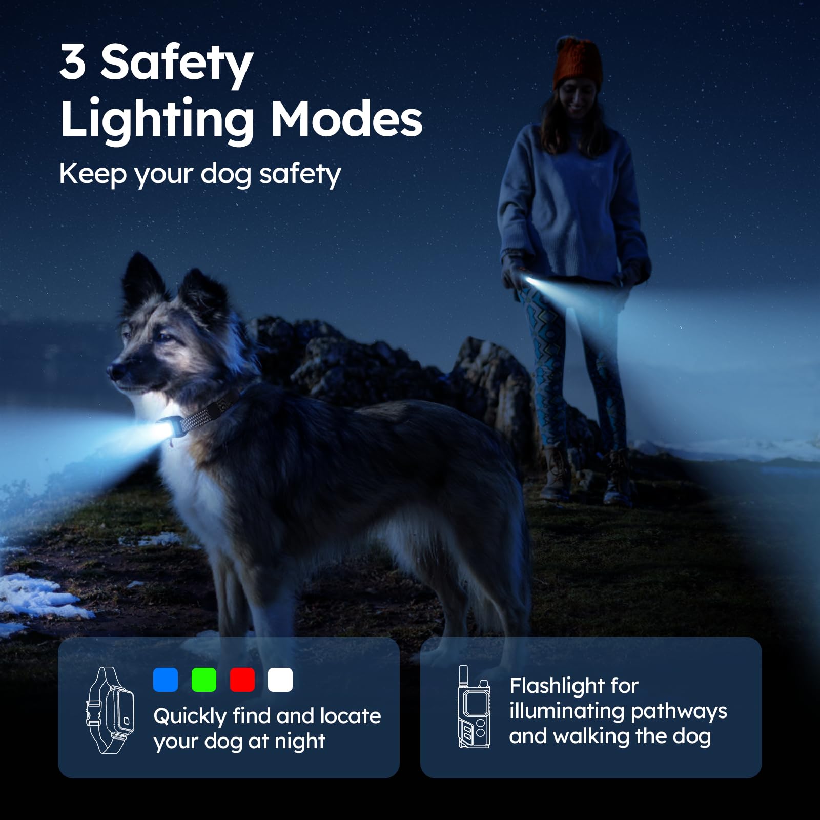 Dog Shock Collar 3300FT with Light for Night Walks, Dog Training Collar with Remote Control, E Collar with Adjustable Pitch Beep,Vibration and Shock,Rechargeable Waterproof Shock Collar for Dogs