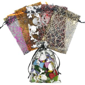 joycraft 50pcs halloween organza bags, 4x6 inch halloween organza drawstring bags, halloween party favors bags for candy, snacks, chocolates, diy craft (5 style)