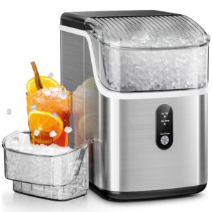 aglucky nugget ice maker countertop,35lbs/24h pebble ice maker with chewable ice,self-cleaning pellet ice maker with ice scoop,one-click operation,for home/kitchen/office(silver)