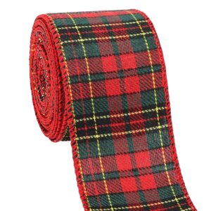 tenn well buffalo plaid ribbon, 9.8 yards 2.5 inch wired christmas ribbon, red and green plaid ribbon for christmas tree, bow making, wreath making, holiday decorations